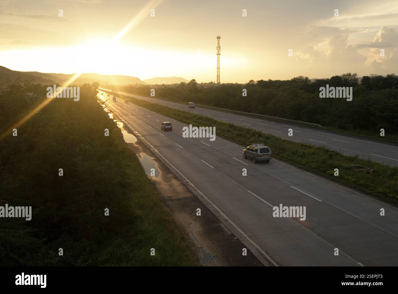 Mega highway of Mumbai Pune road at sunset, Maharashtra, India, Asia ...