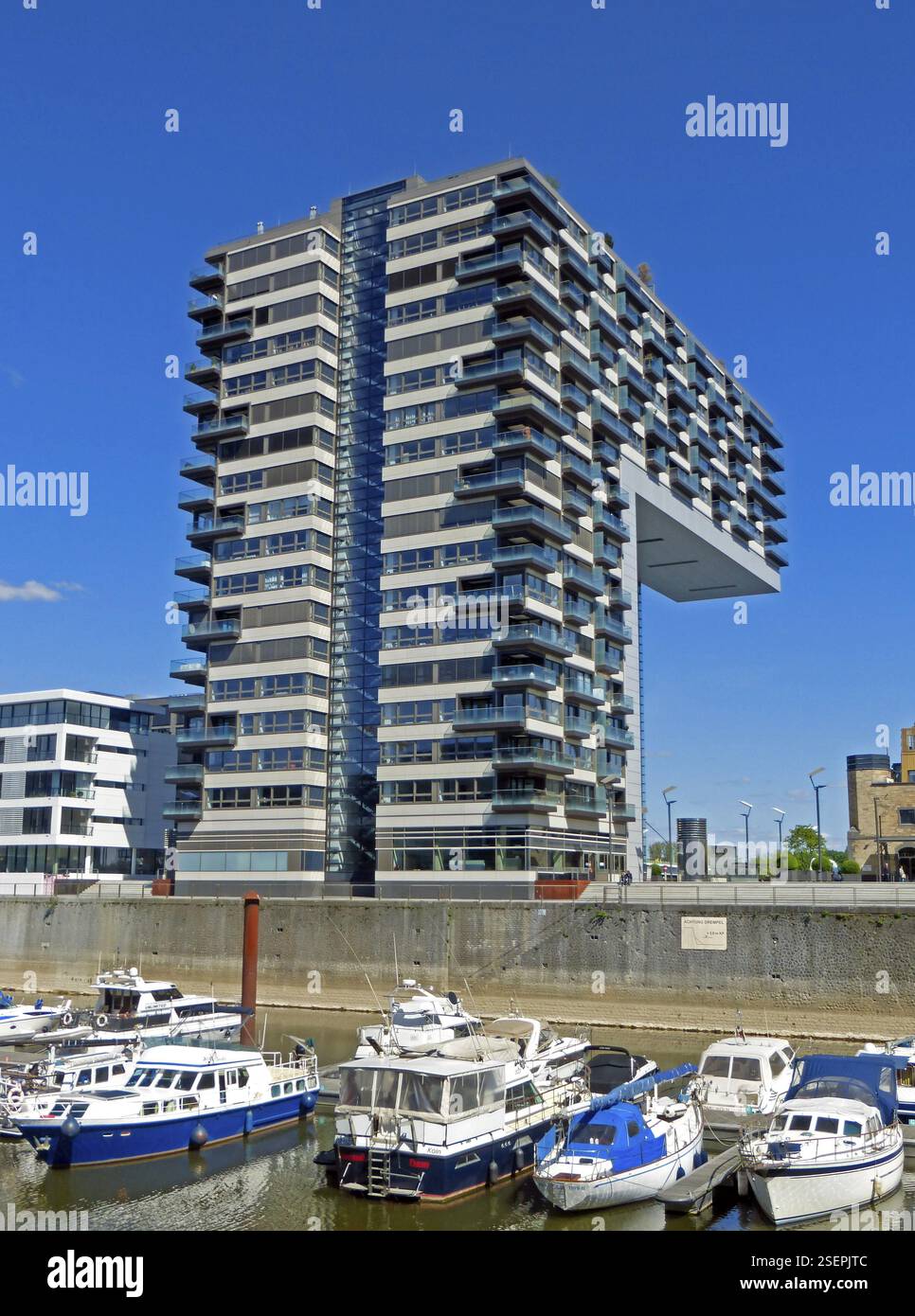 Cologne, marina, boats, crane house, at the Rheinau harbour Stock Photo ...