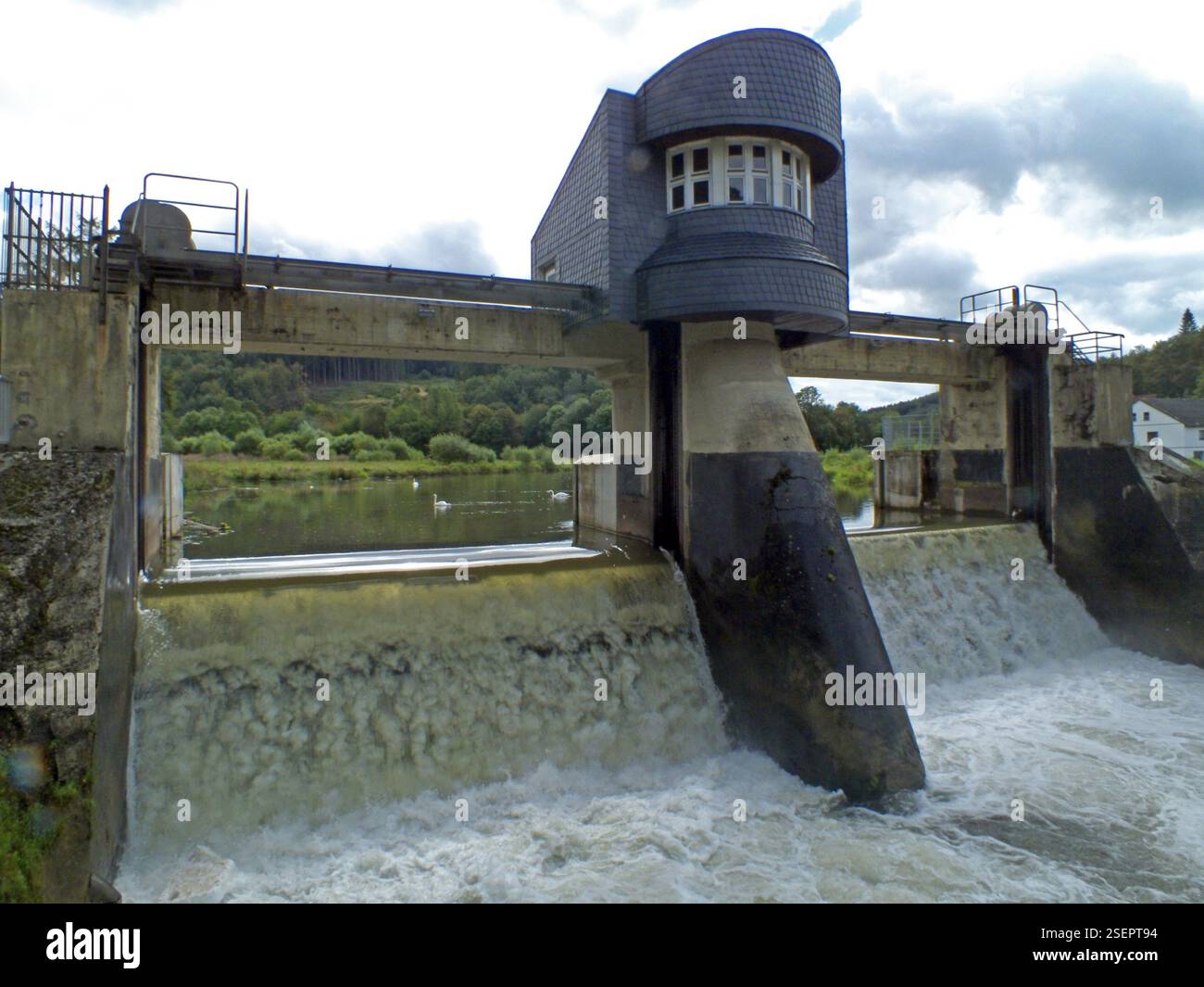 Agger valley, Agger, weir Stock Photo - Alamy