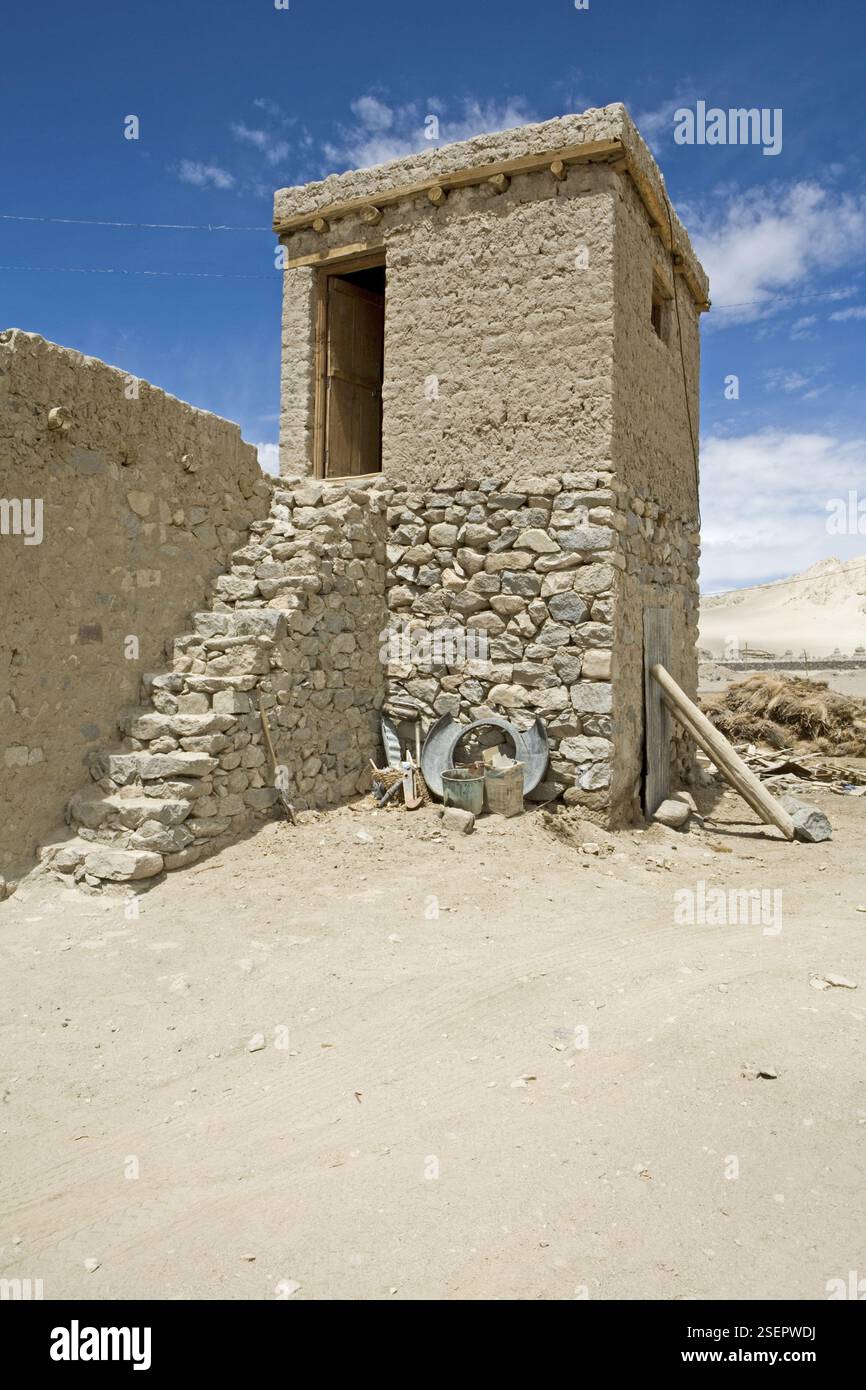 Mud traditional dry toilet with steps, Shey, Ladakh, Jammu & Kashmir ...