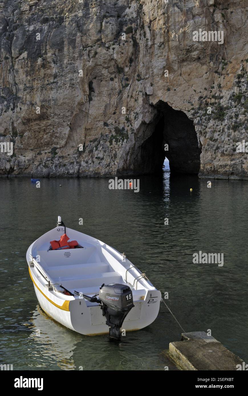 Malta, Goza, rock face, inland sea, tunnel, sea connection, boat ...