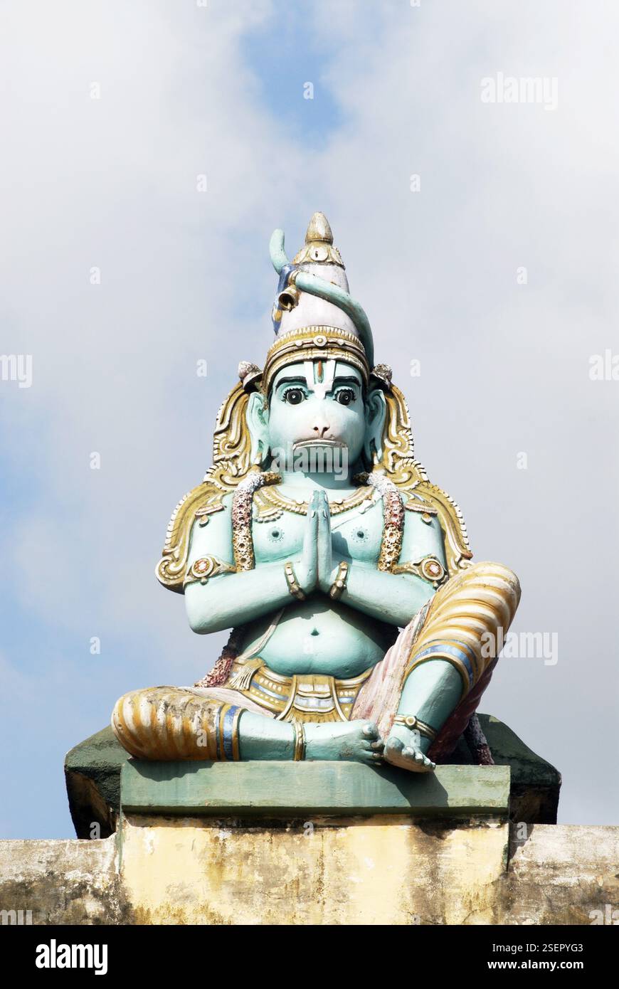 Richly decorated statue of lord Hanuman in Namaskar posture on Sri ...