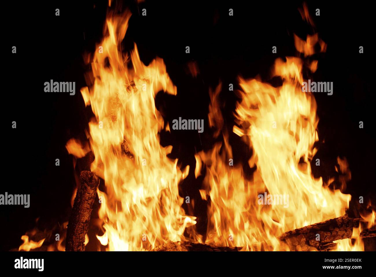 Huge bonfire burning wood fire ignited to celebrate Holi festival ...