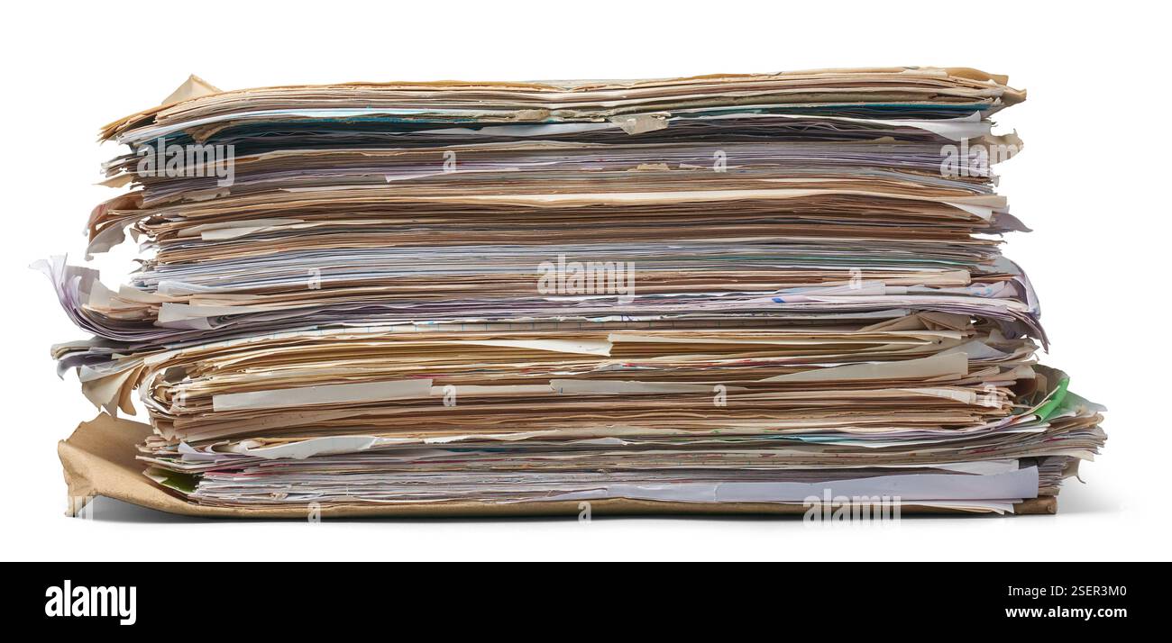 stack of documents, pile of old used disorganized papers stored ...