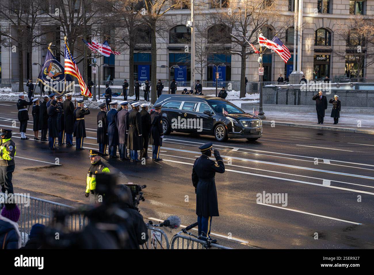 U.S. service members with the Ceremonial Honor Guard render honors as ...