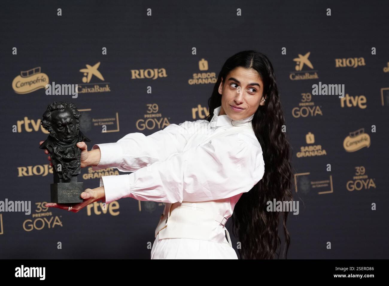 carolina ayuste poses as winner of 39th Goya Awards at Palacio de Congresos on February 8, 2025 ...