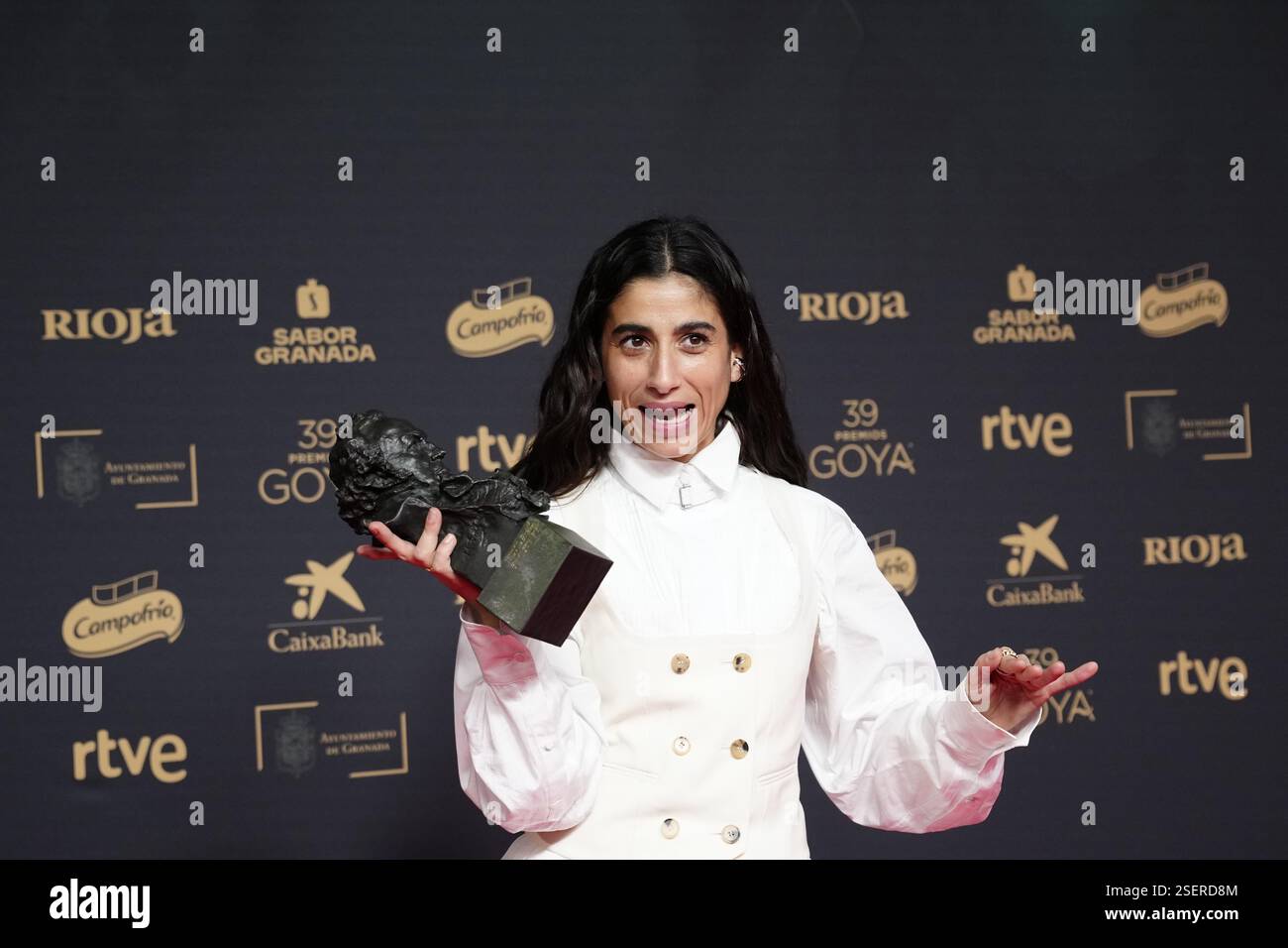 carolina ayuste poses as winner of 39th Goya Awards at Palacio de Congresos on February 8, 2025 ...