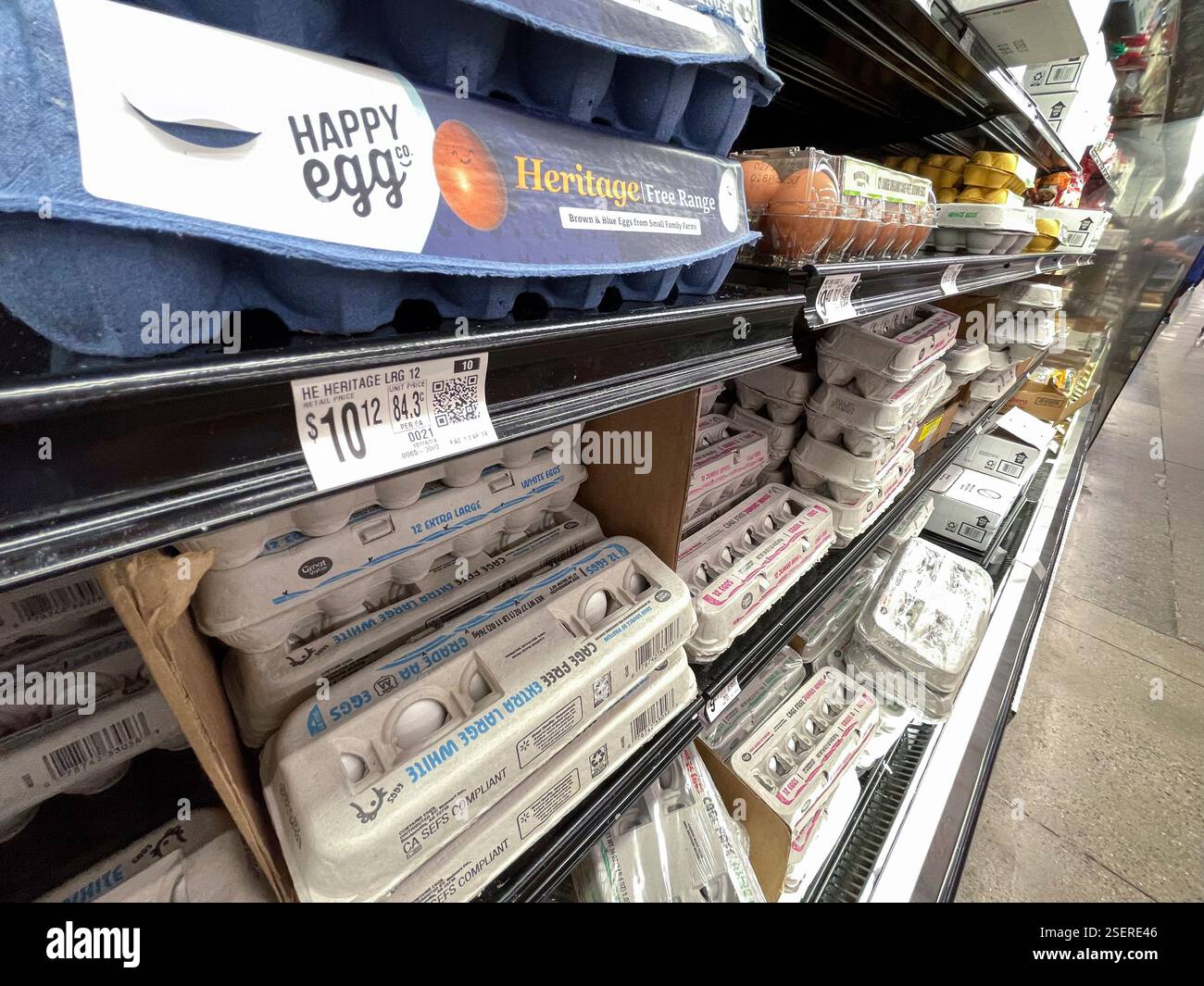 Long Beach, California, USA - February 4, 2025: Eggs sit on shelf for ...