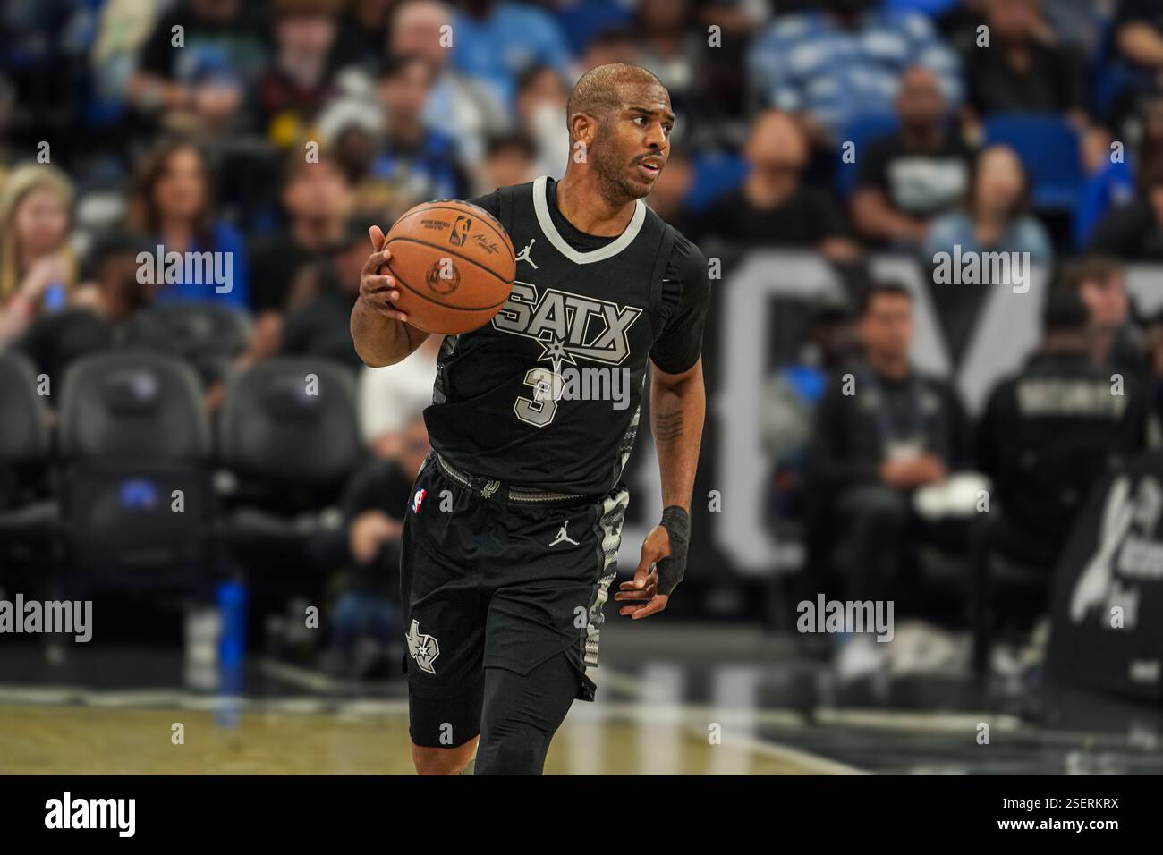 Orlando, Florida, USA, February 8, 2025, San Antonio Spurs guard Chris ...