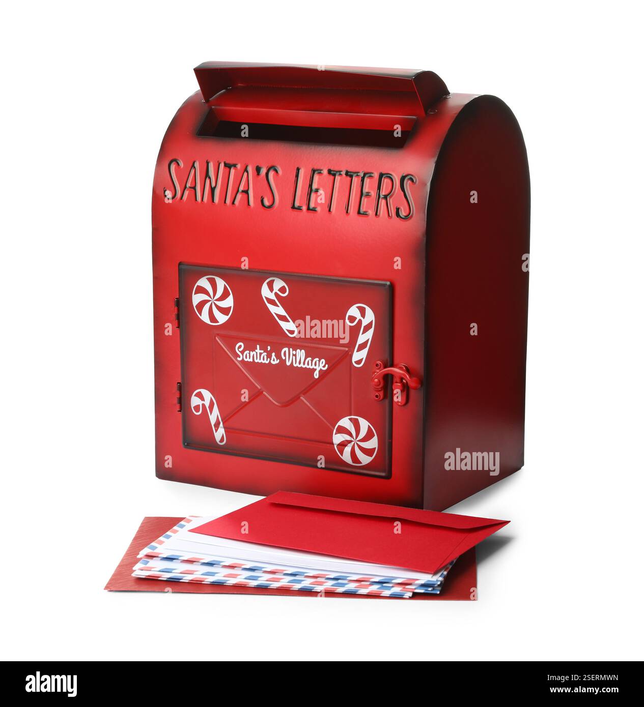 Santa Claus mail box with letters isolated on white. Christmas ...
