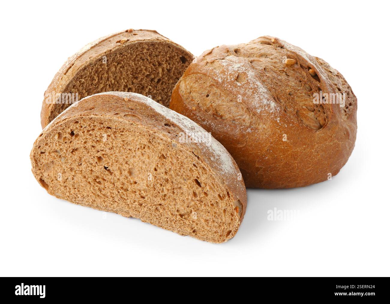 Whole and halves of bread isolated on white Stock Photo - Alamy