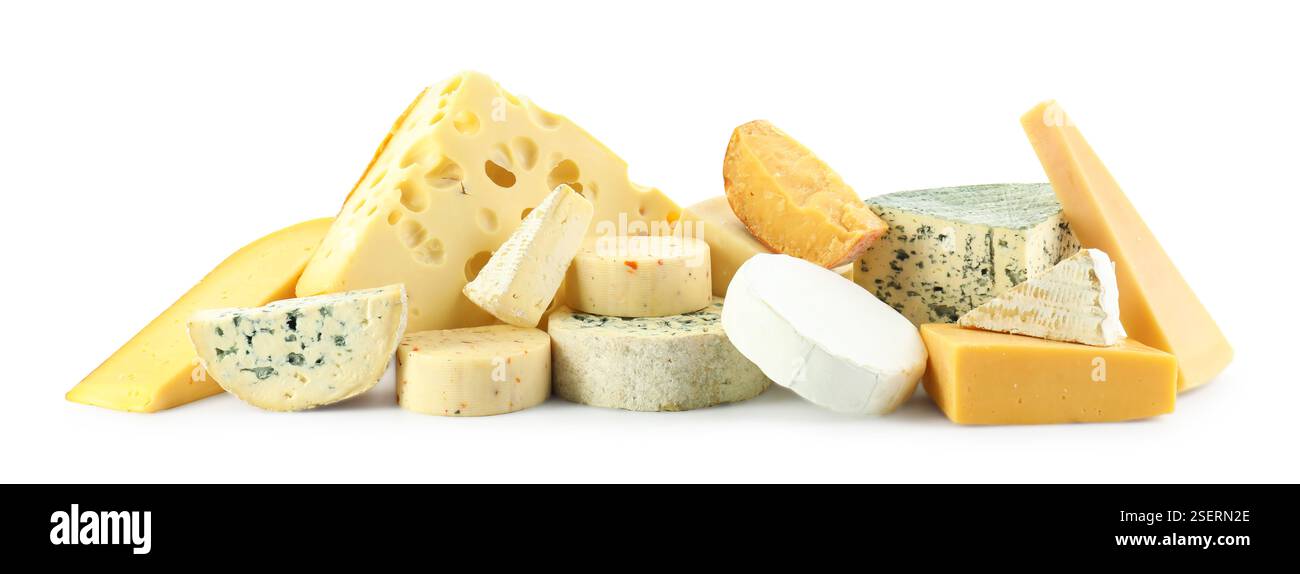 Different types of cheese isolated on white Stock Photo - Alamy