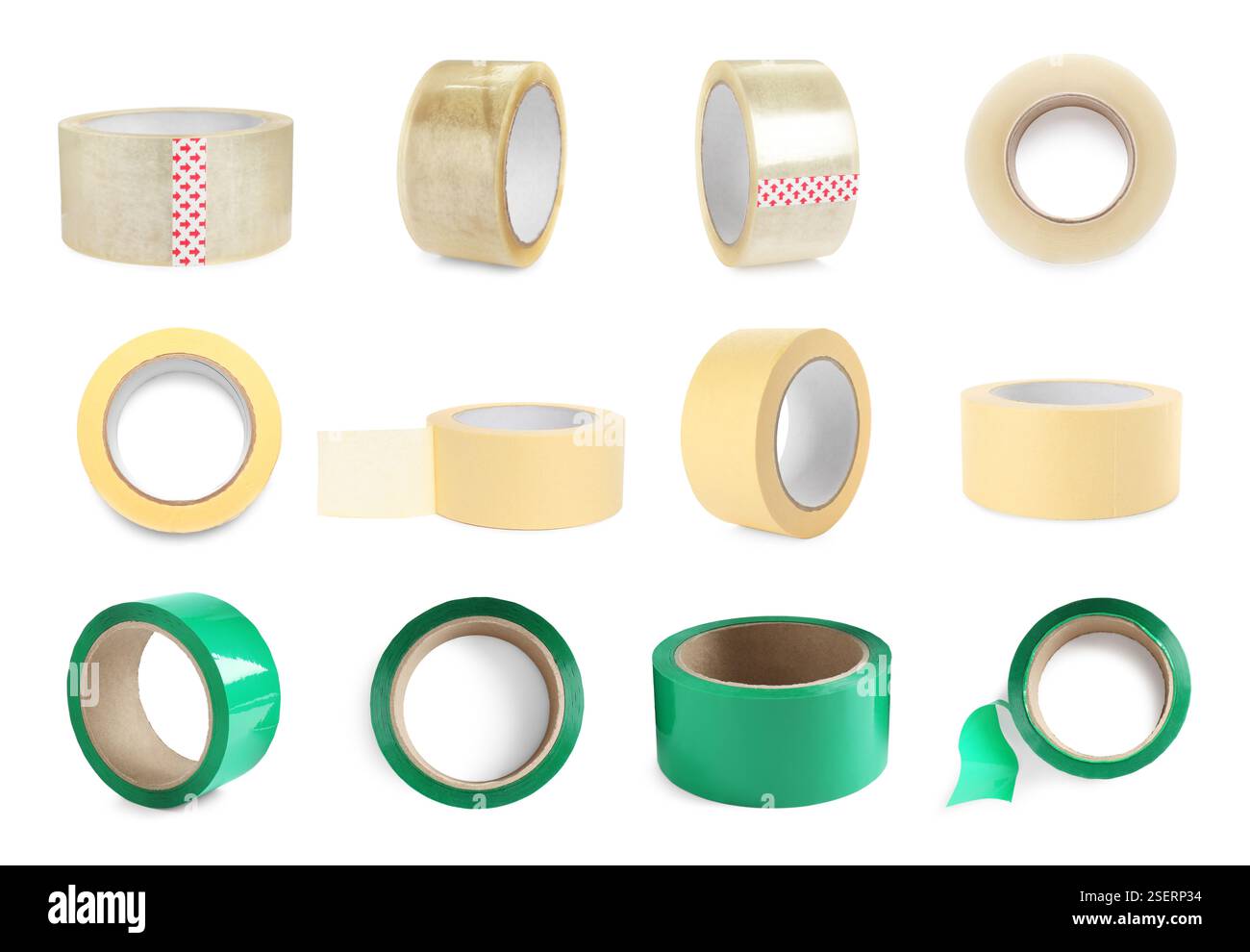 Rolls of different adhesive tapes isolated on white, set Stock Photo ...