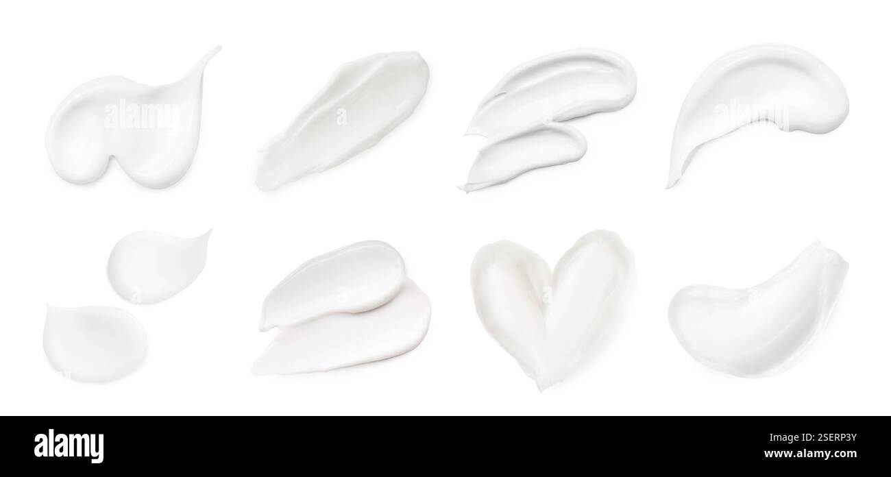 Set of cream samples isolated on white Stock Photo - Alamy