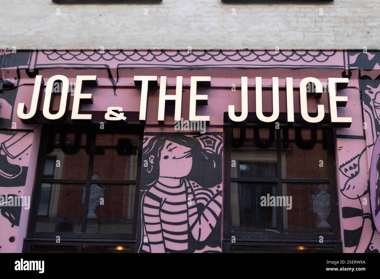 Copenhagen, Denmark. 05th Feb, 2025. The sign for Joe & the Juice is ...