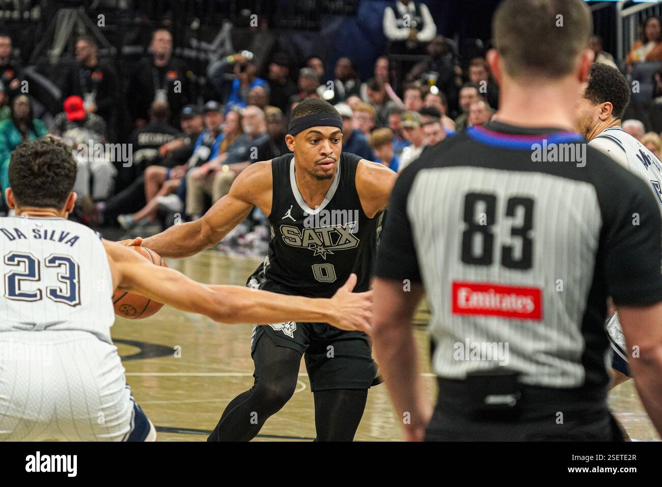 Orlando, Florida, USA, February 8, 2025, San Antonio Spurs guard Kelson ...