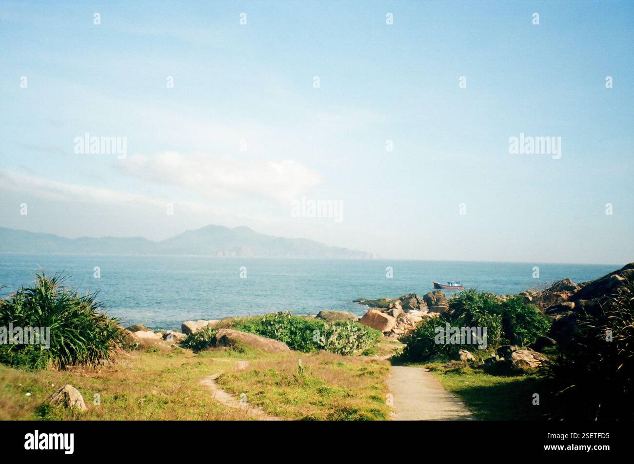 Tropical Coastal Path with Ocean View in Vietnam, Captured on Film.Fuji ...