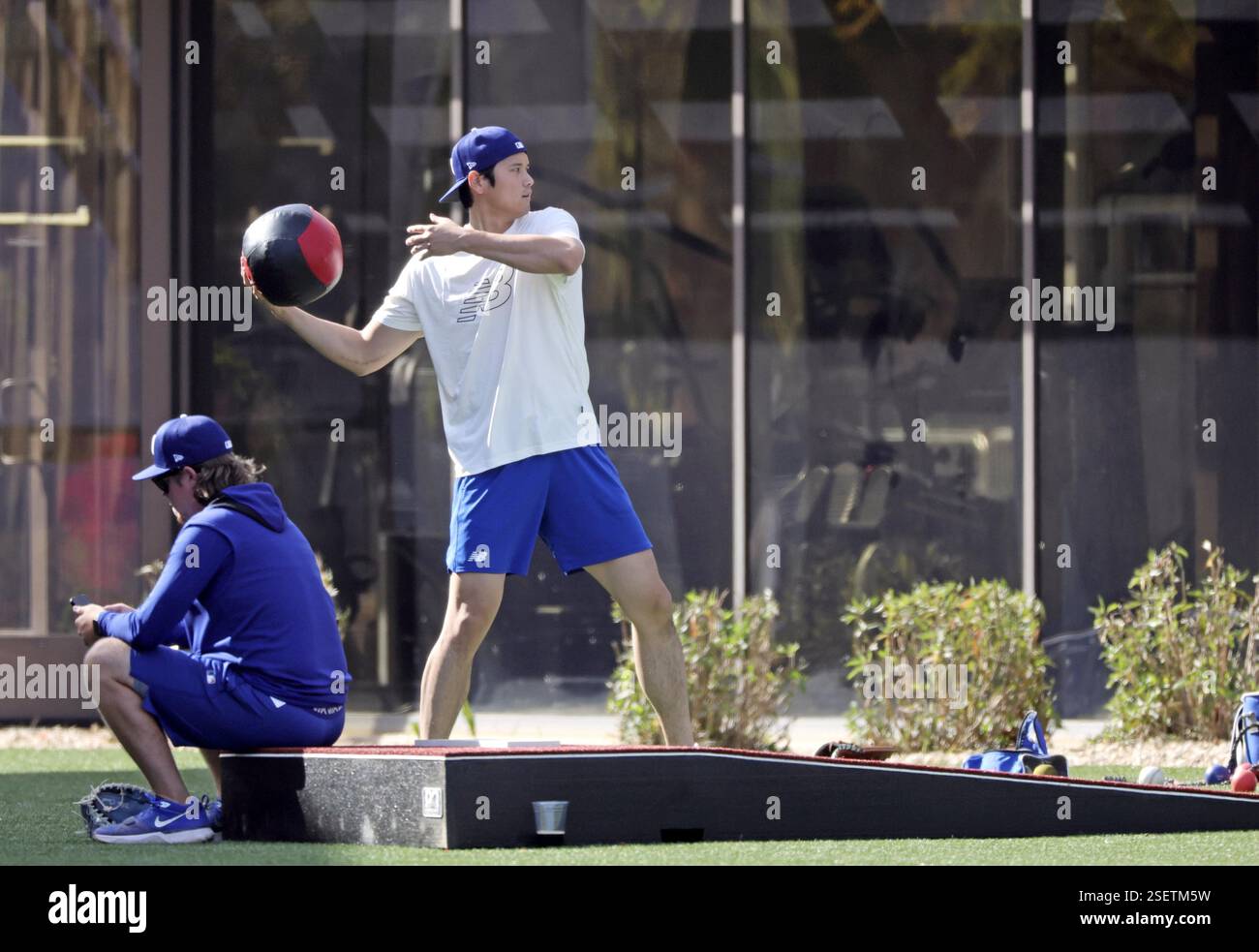 Shohei Ohtani of the Los Angeles Dodgers is pictured during a workout ...