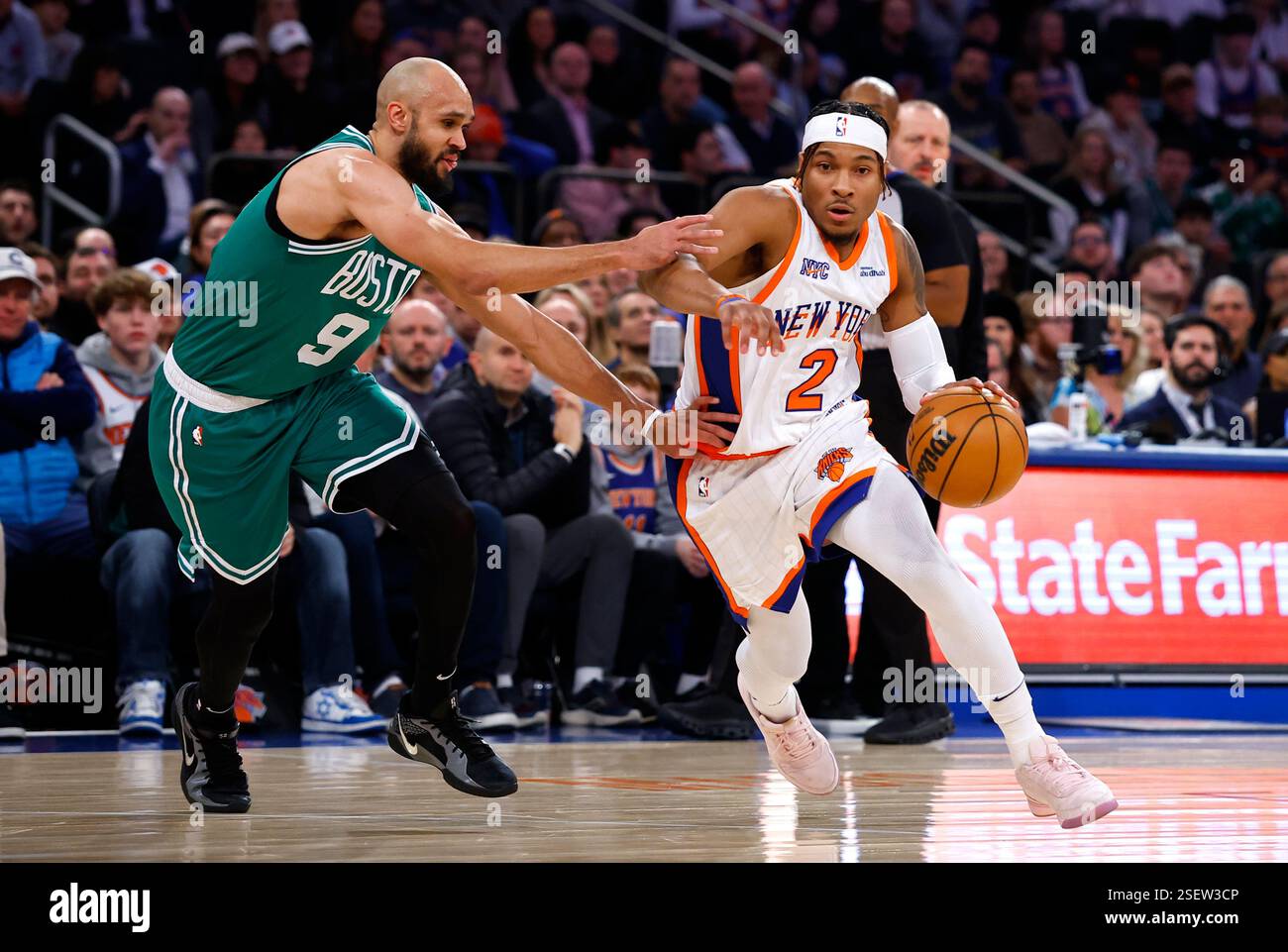New York Knicks guard Miles McBride (2) drives to the basket against ...