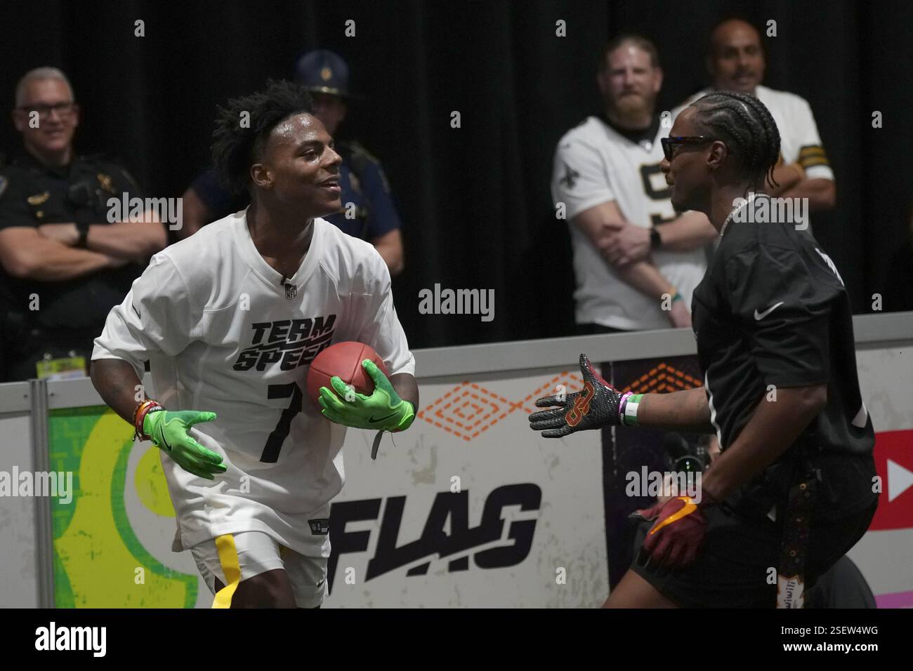 Team Speed's IShowSpeed, left, smiles next to Team Kai's Deestroying ...