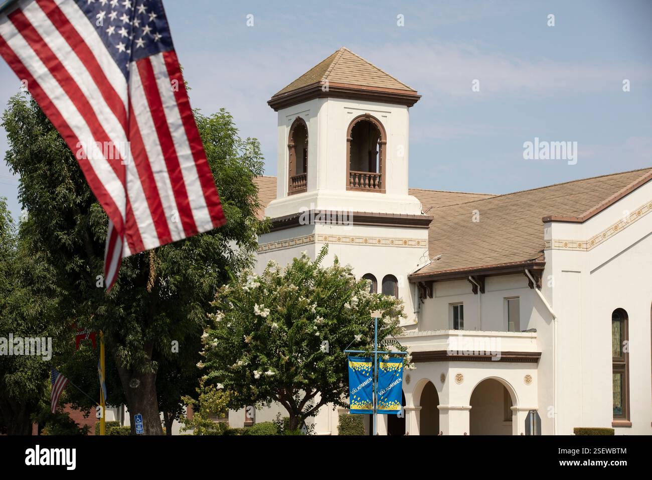 Kingsburg, California, USA - July 14, 2021: A historic church stands in ...