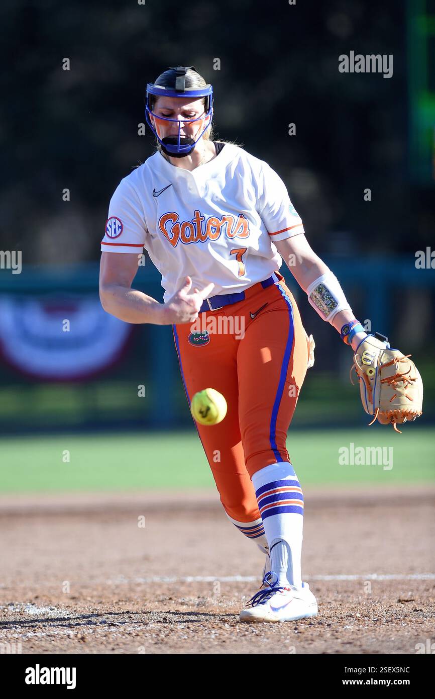 University of Florida pitcher, Keagan Rothrock (7), fires at batters ...