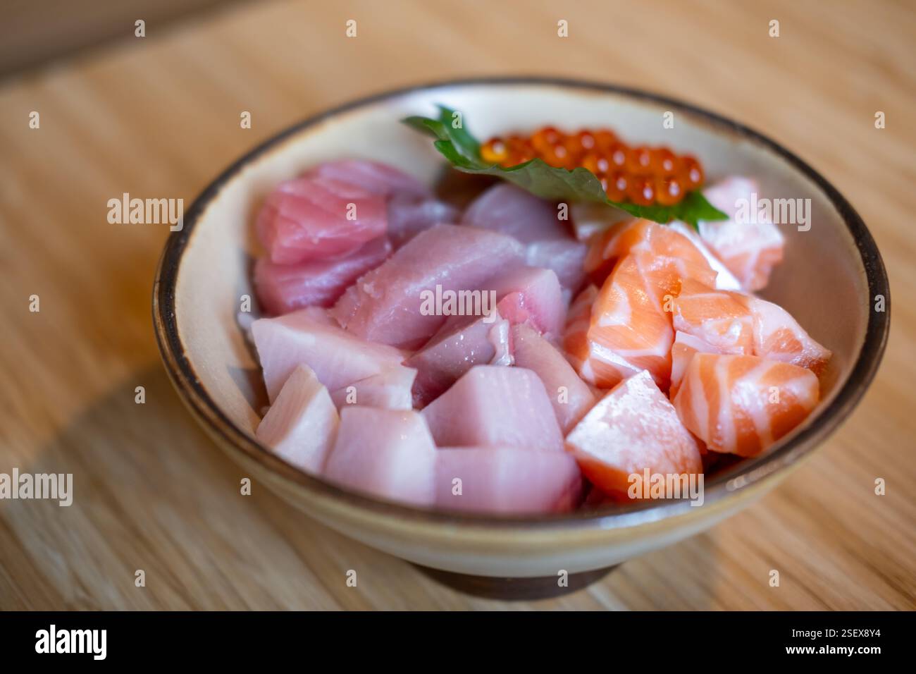 Bara Don, a Japanese rice bowl dish of diced raw fish including Hamaji ...