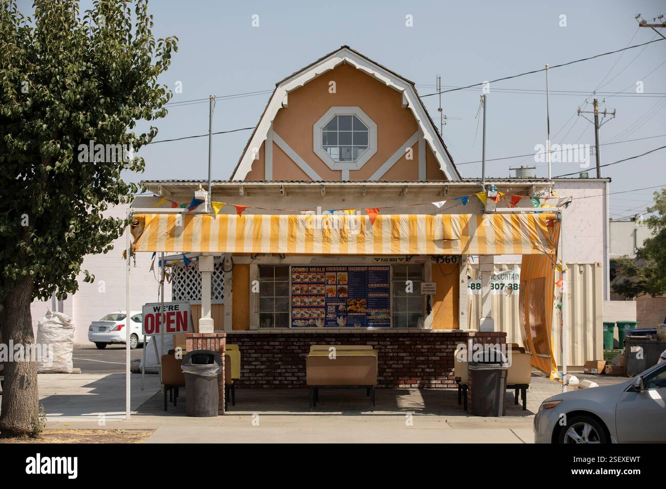 Kingsburg, California, USA - July 14, 2021: Historic structures stand ...