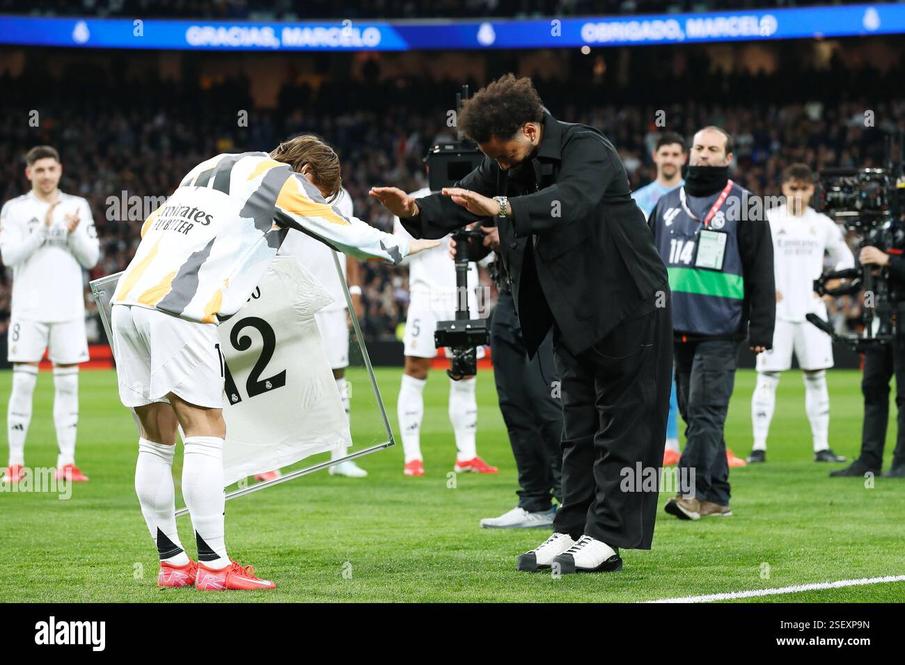 Madrid, Spain. 8th Feb, 2025. (L-R) Luka Modric, Marcelo (Real ...