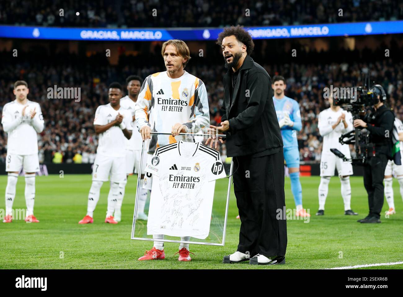Madrid, Spain. 8th Feb, 2025. (L-R) Luka Modric, Marcelo (Real ...