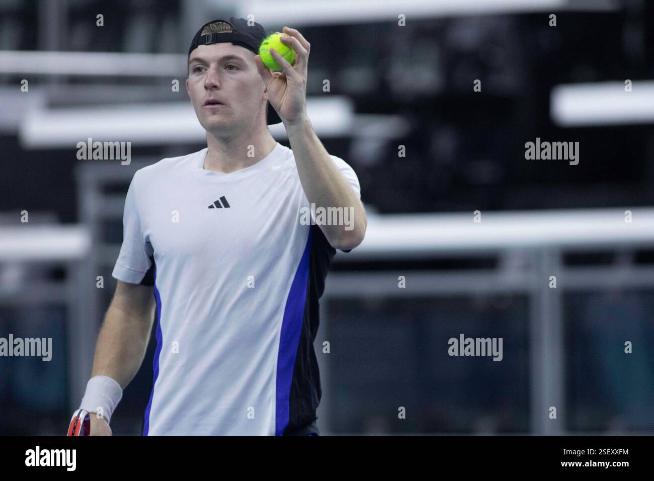 Frisco, Texas, USA. 8th Feb, 2025. ROBERT CASH (USA) holds a tennis ...