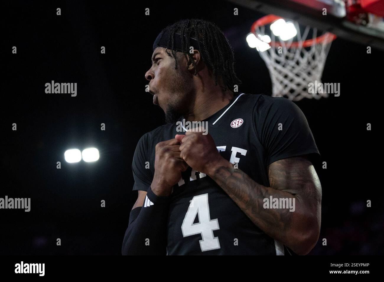 Mississippi State forward Cameron Matthews (4) reacts during the first ...