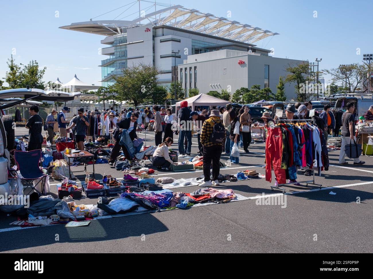 Buying Secondhand Clothes at the Tokyo City Flea market at Oi Racecourse in Tokyo Japan Stock ...