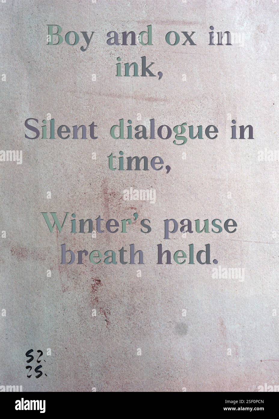 Boy and ox in ink, Silent dialogue in time, Winter's pause breath held ...