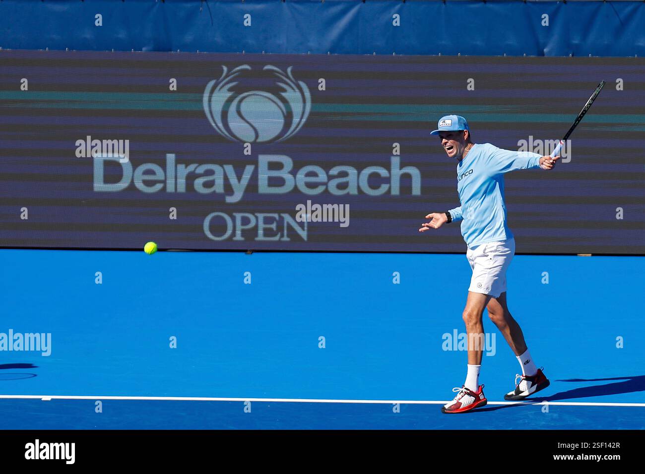DELRAY BEACH, FL - FEBRUARY 08: Mike Bryan (USA) in action at the ...