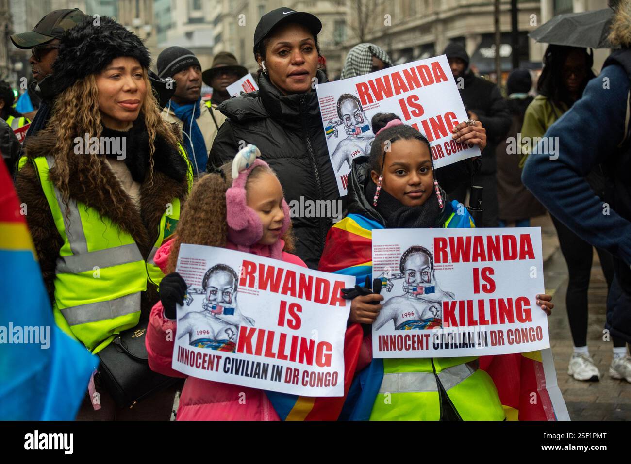 London, UK. 08th Feb, 2025. Mothers and their children hold posters during the march to the ...