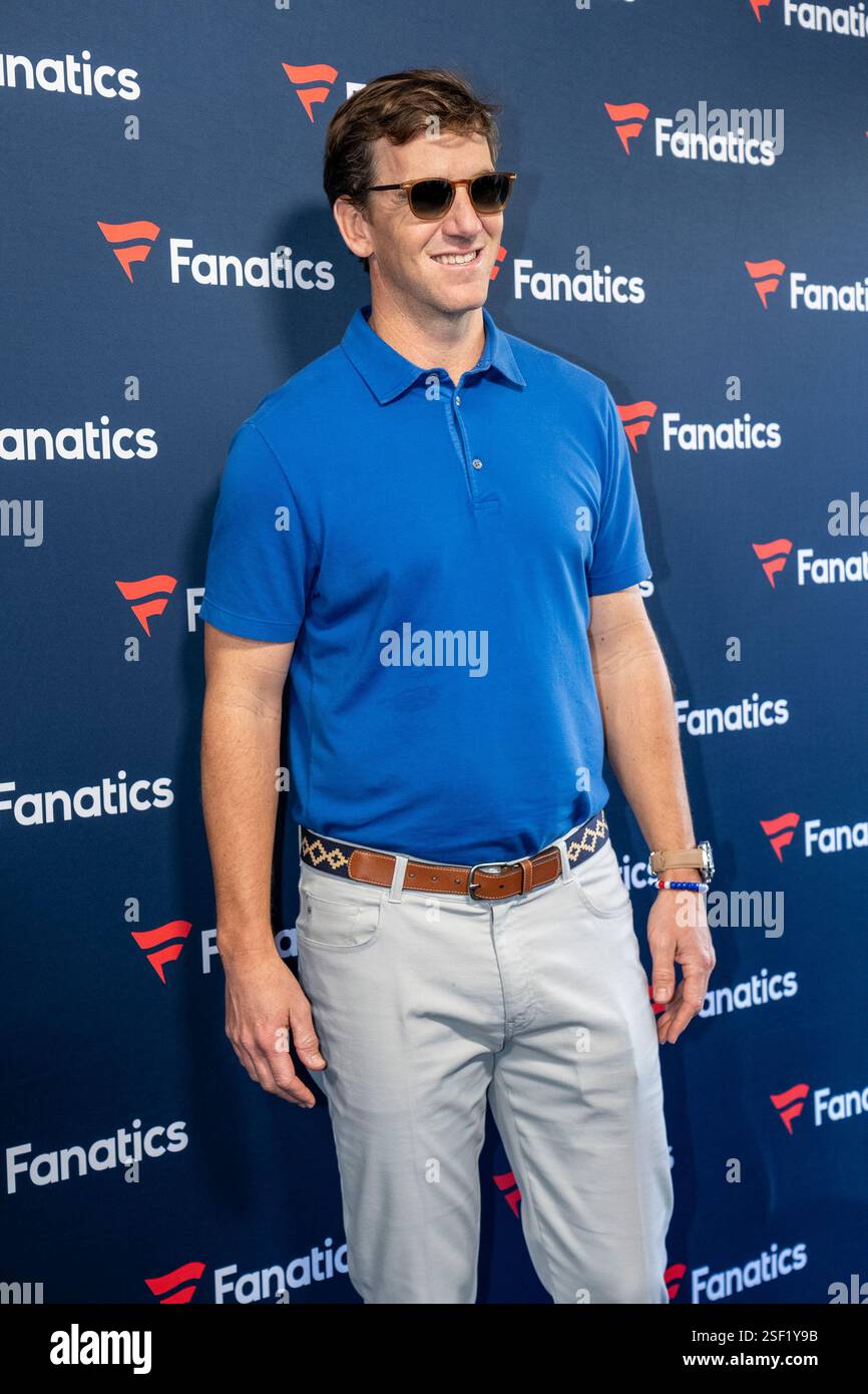 Eli Manning attends Michael Rubin's Fanatics Super Bowl party on ...