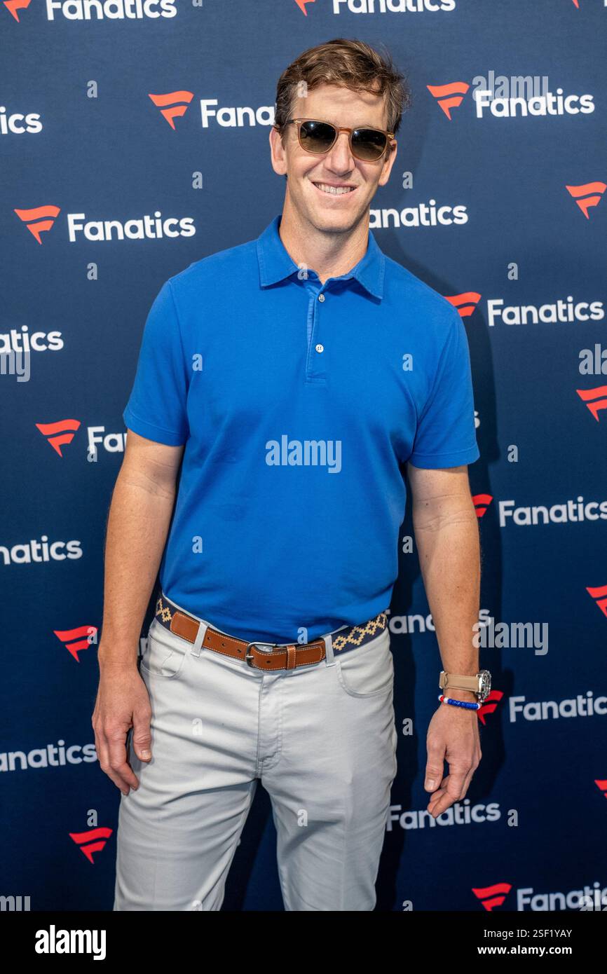 Eli Manning attends Michael Rubin's Fanatics Super Bowl party on ...