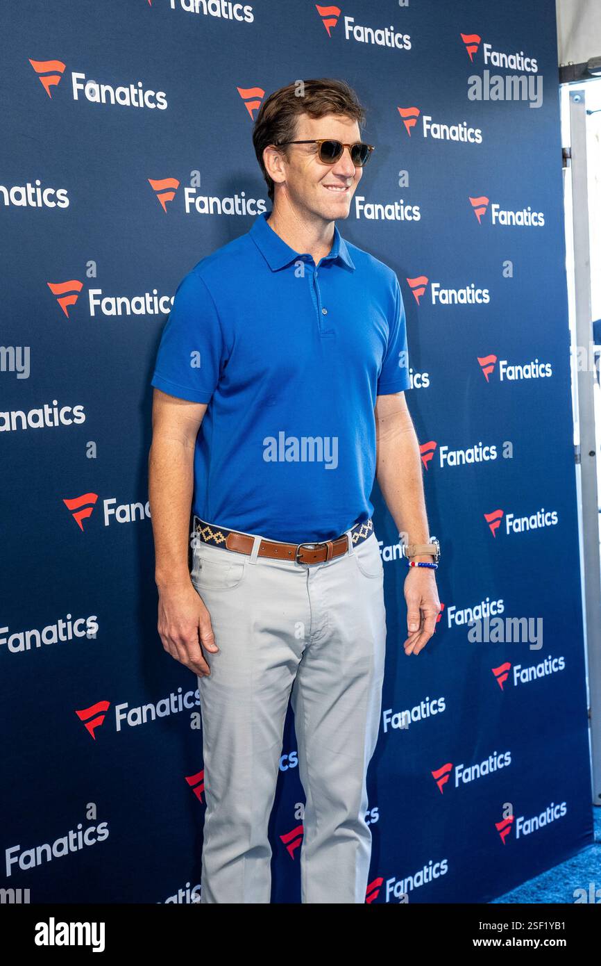 Eli Manning attends Michael Rubin's Fanatics Super Bowl party on ...