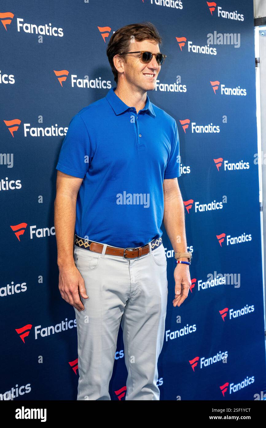 Eli Manning attends Michael Rubin's Fanatics Super Bowl party on ...