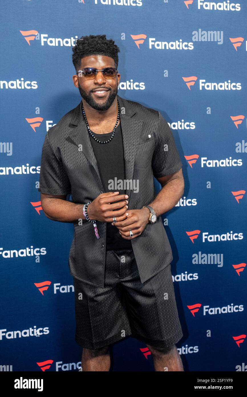 Emmanuel Acho attends Michael Rubin's Fanatics Super Bowl party on ...