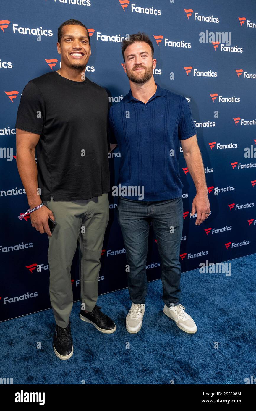 Isaac Rochell, left, and Nick Dzubnar attend Michael Rubin's Fanatics ...