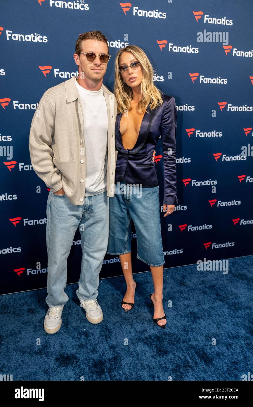 Braxton Berrios, left, and Alix Earle attend Michael Rubin's Fanatics ...