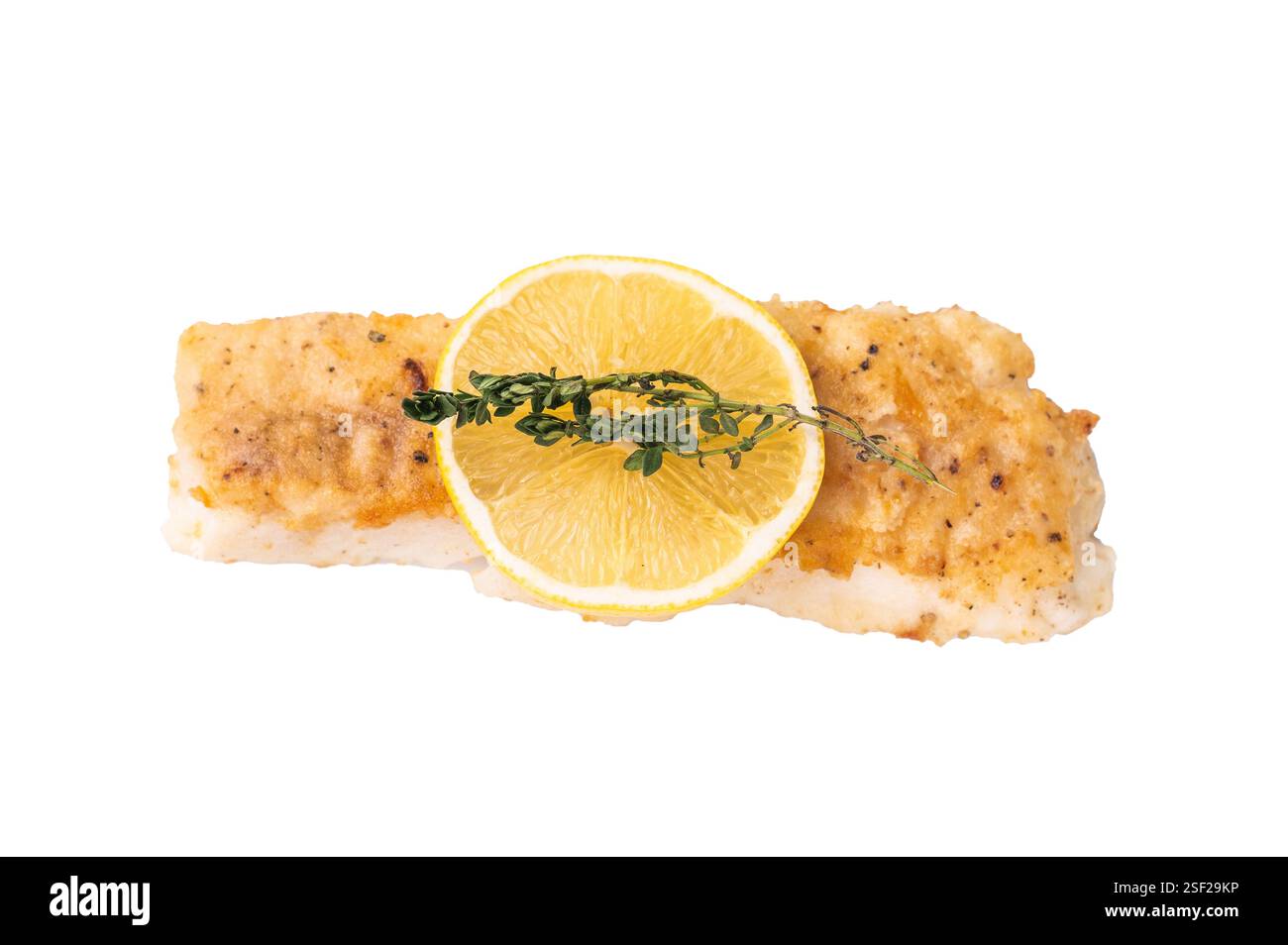 Baked Cod fish fiilet, fried whitefish meat isolated on white ...