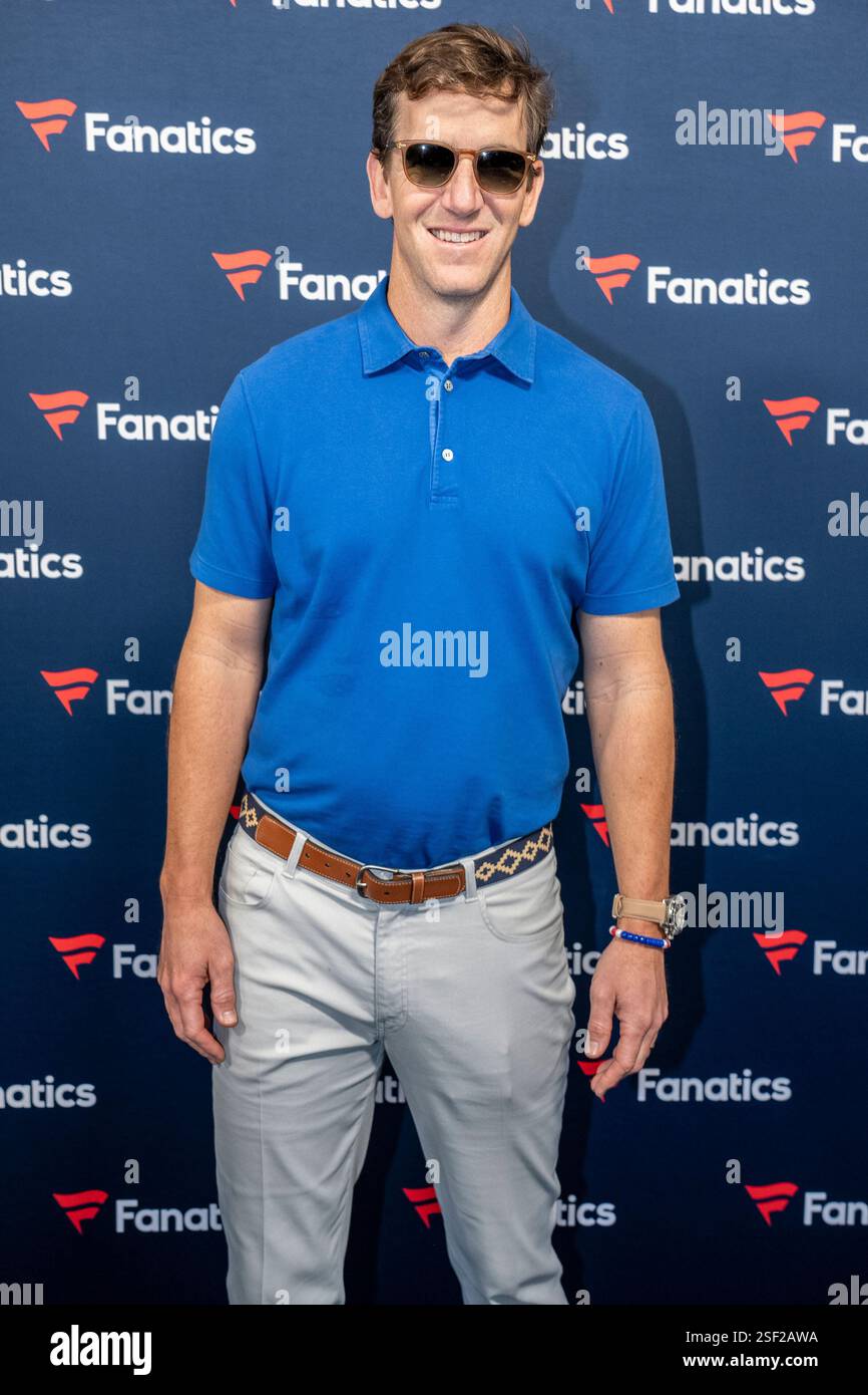 Eli Manning attends Michael Rubin's Fanatics Super Bowl party on ...