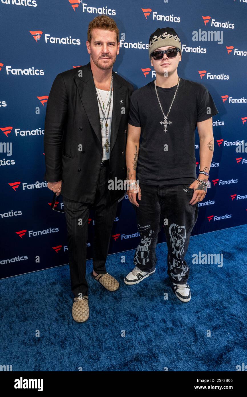 David Boreanaz, left, and Jaden Rayne Boreanaz attend Michael Rubin's Fanatics Super Bowl party ...