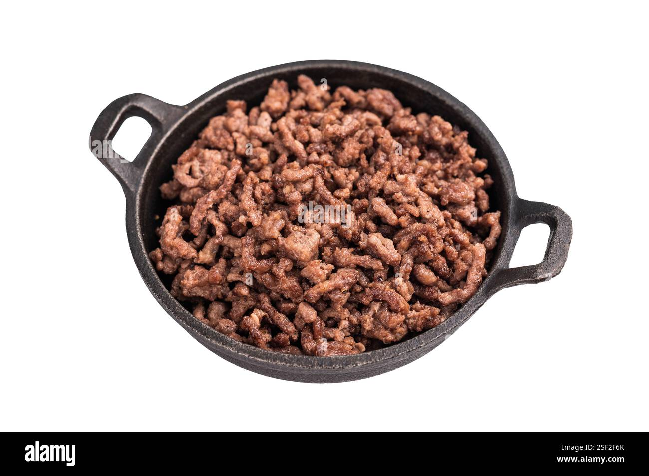 Fried ground beef and pork meat, fresh cooked mince in a skillet ...