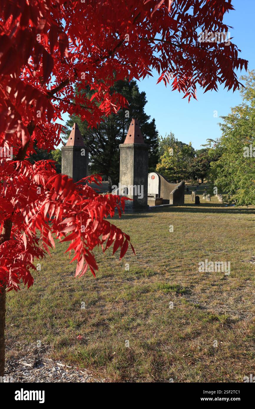 Beechworth cemetery, Victoria with Chinese burning towers during Autumn ...