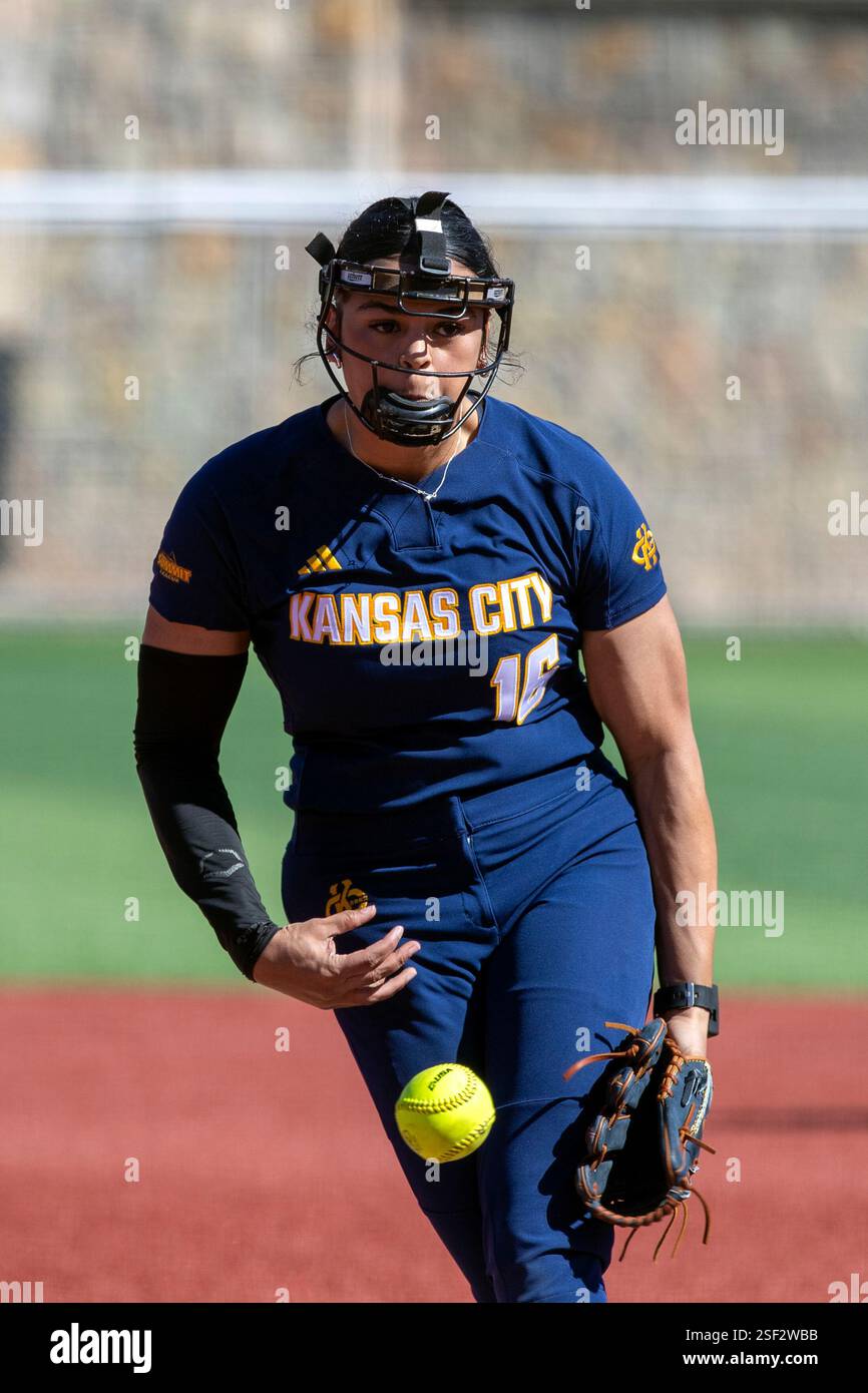 Kansas City pitcher Hannah Burks throws against UTEP during an NCAA ...