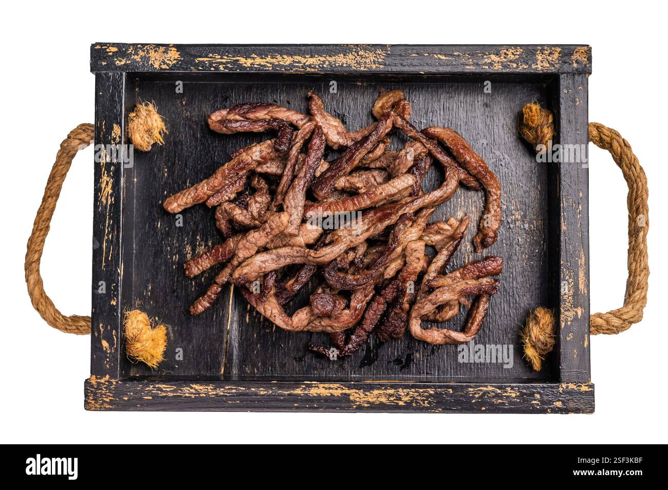 Beef fritter, Deep fried beef tender strips, sliced meat in a tray ...